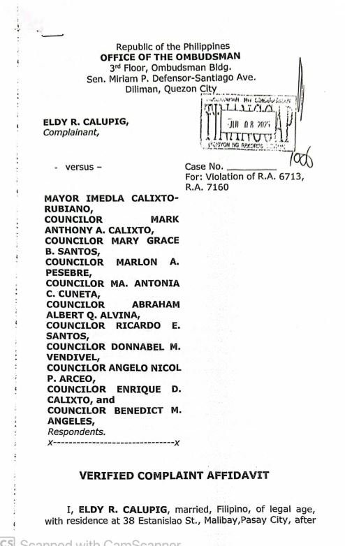 PASAY MAYOR CALIXTO, KINASUHAN SA OMBUDSMAN AT SAMPUNG KONSIHAL